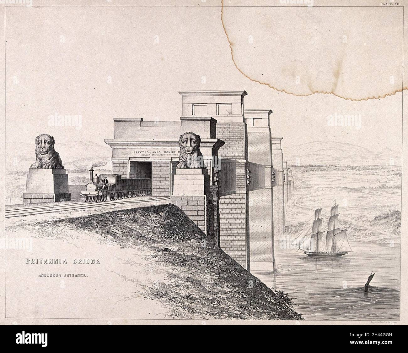 Civil engineering: the Menai box girder bridge, viewed from entrance ...