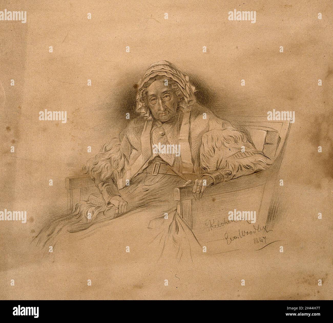 Mrs Anne Drury-Lowe, aged 102. Pencil drawing by G. Woodley, 1849 Stock ...