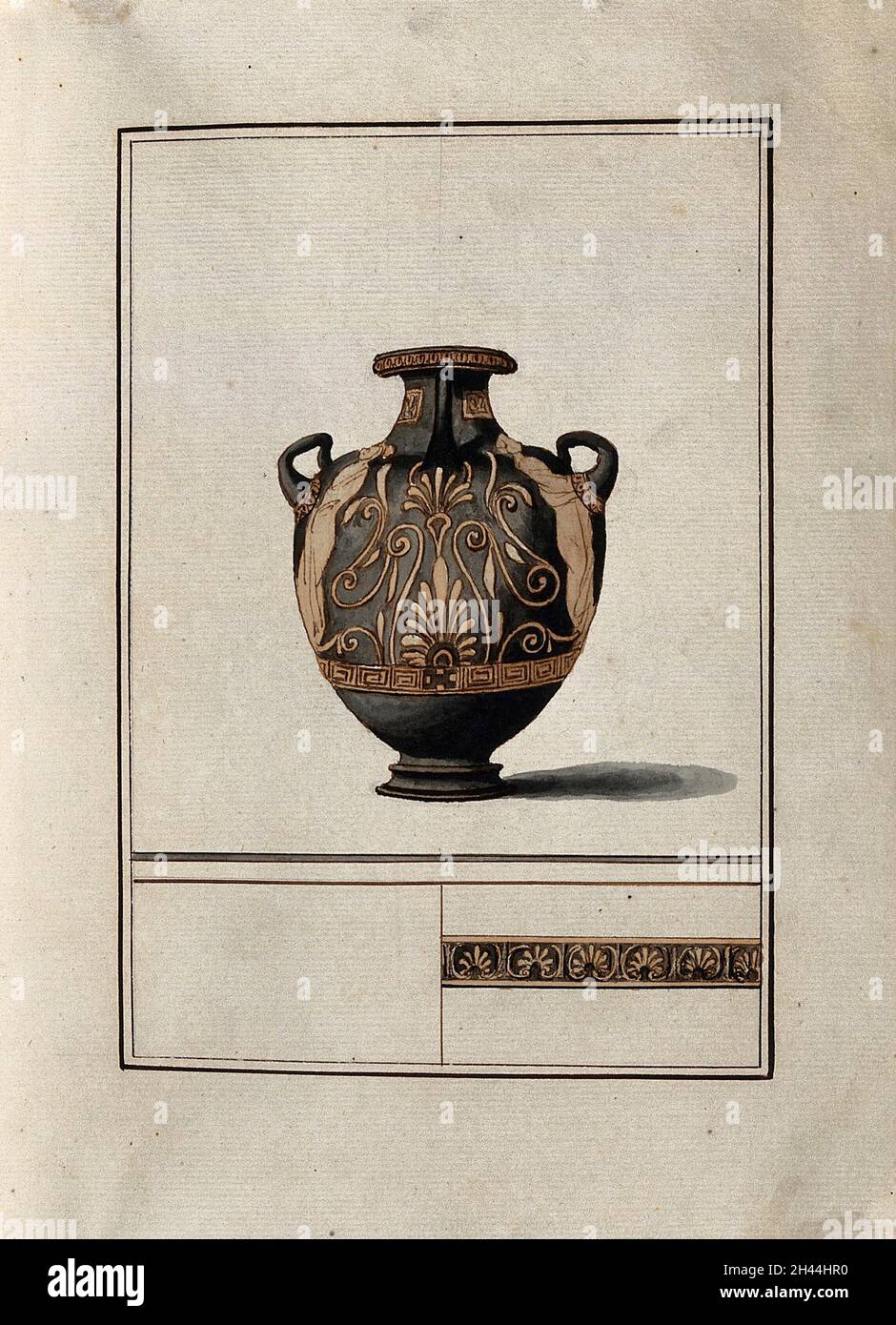 Above, red-figured Greek water jar (hydria) decorated with figures and ...