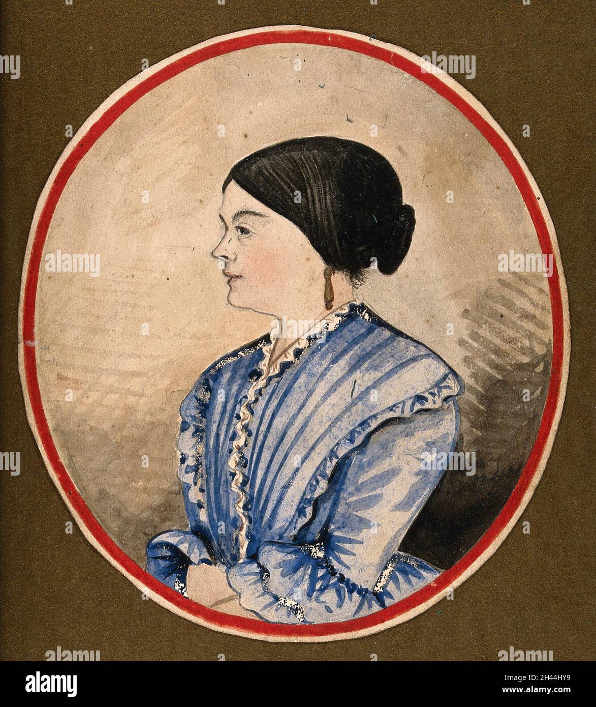 Mrs. Stephen Jenner in profile, head and shoulders, wearing a blue ...
