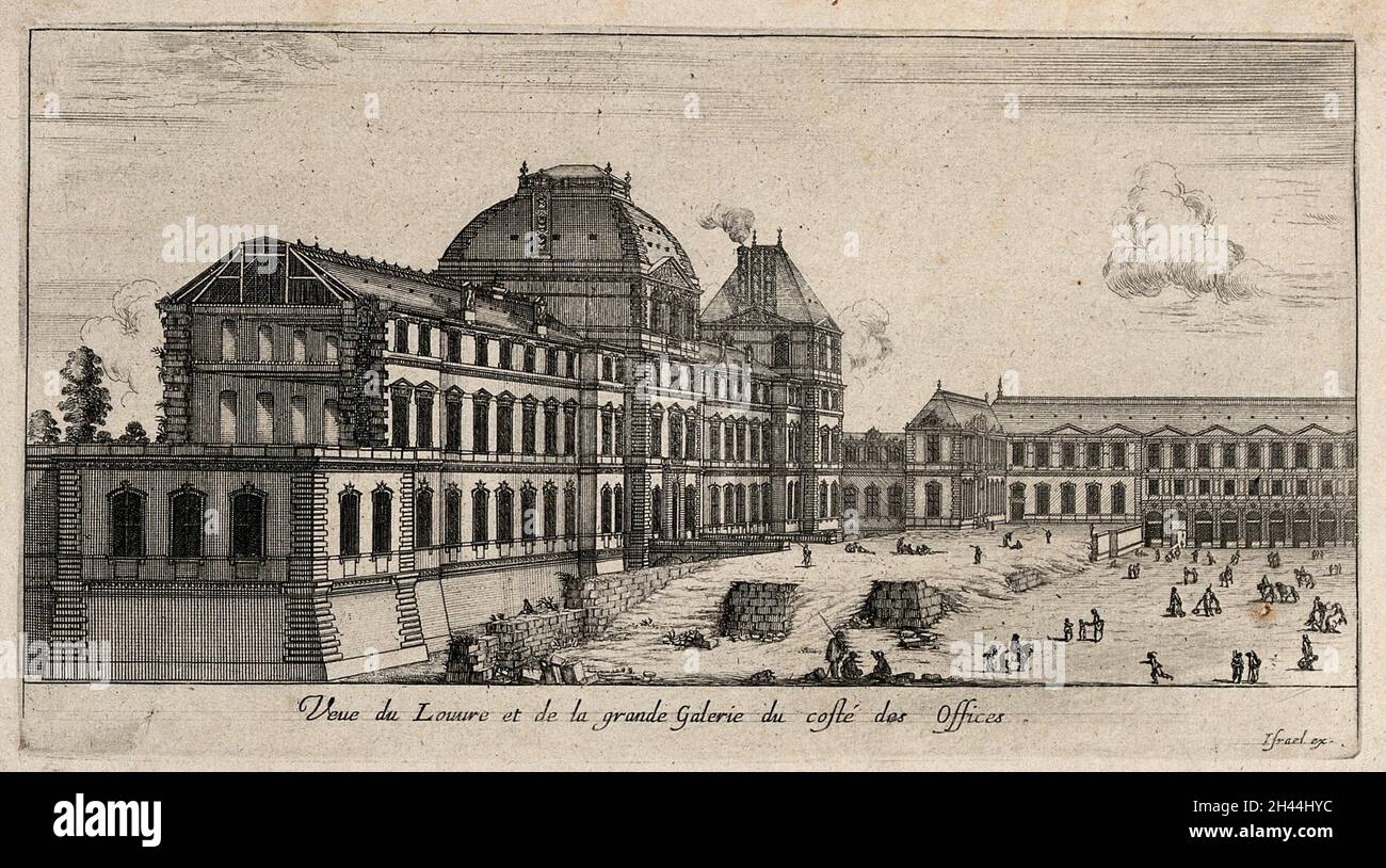 The Louvre seen from the north wing. Etching Stock Photo - Alamy