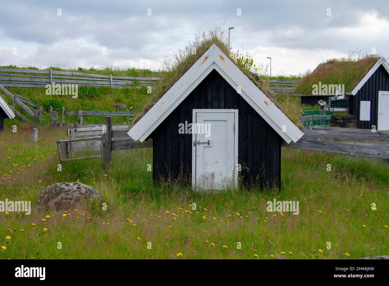 Landscape of a moss covered viking house near Keflavik Stock Photo - Alamy