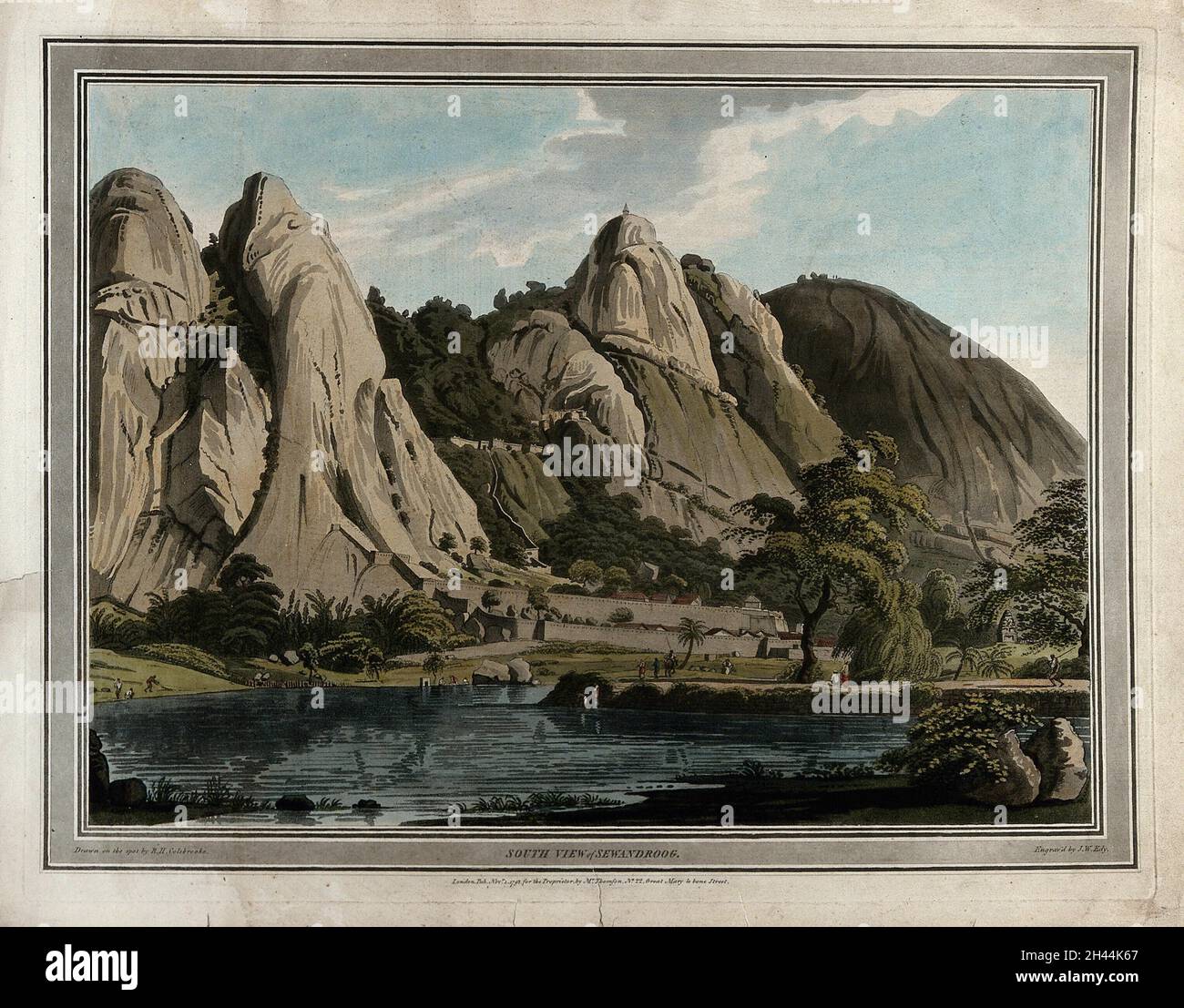 Savandurga, near Bangalore, Karnataka. Coloured aquatint by John ...