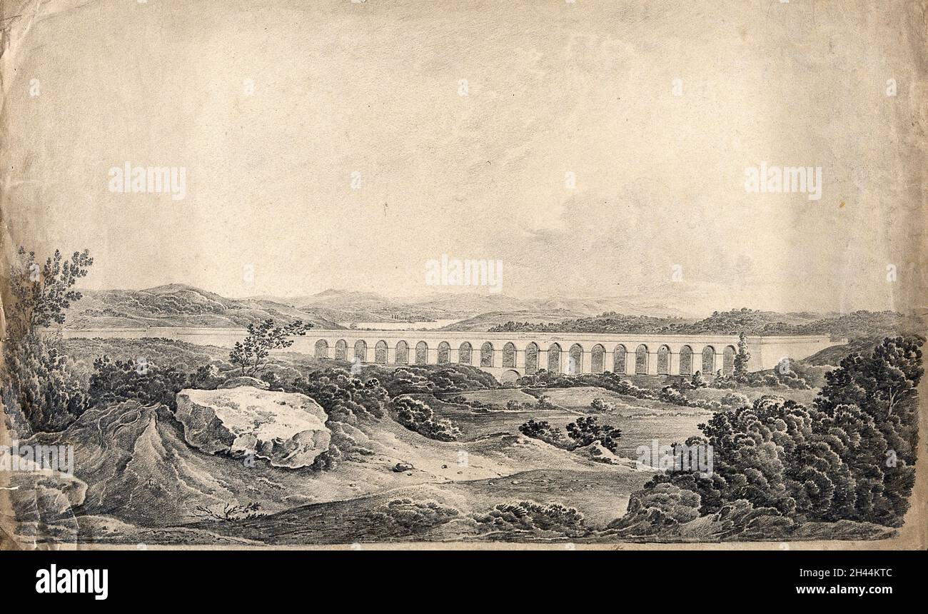 The aqueduct of Valens, near Istanbul. Pencil drawing Stock Photo - Alamy