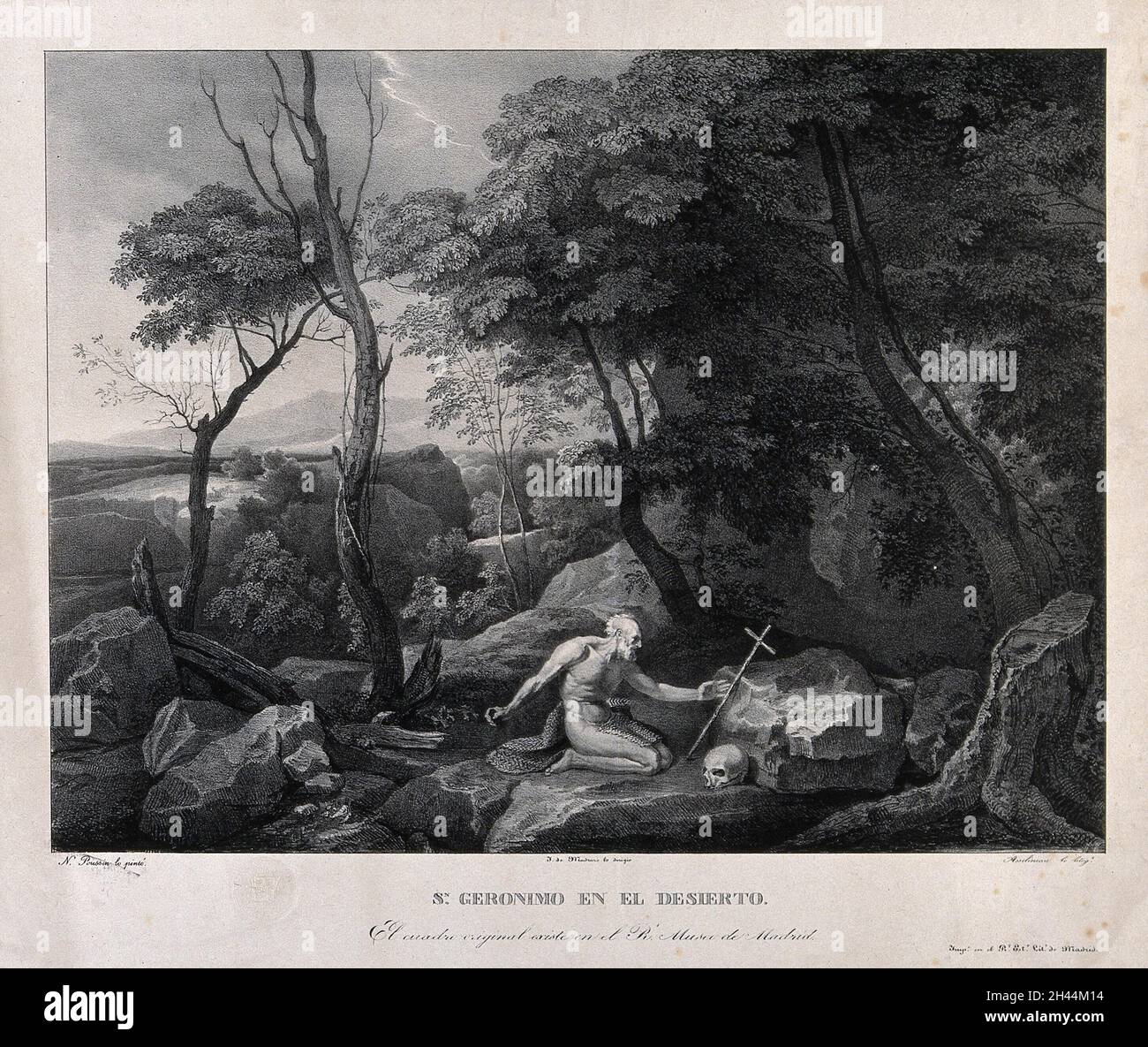 Saint Jerome. Lithograph by L.A. Assilineau after N. Poussin Stock ...