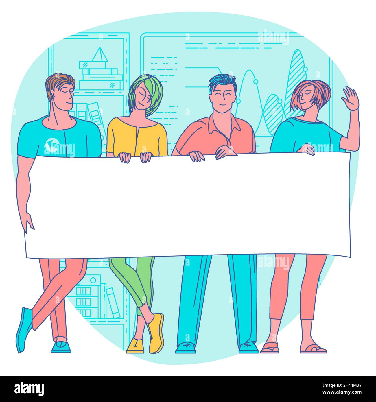 Group of stylish people with a long blank banner Stock Vector Image ...