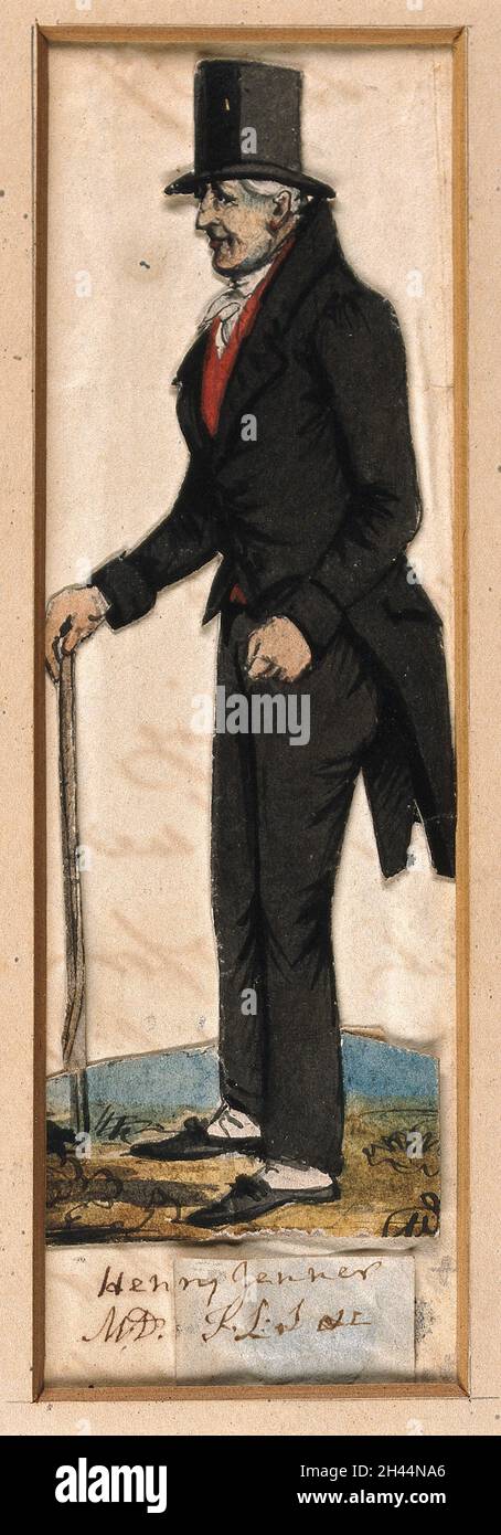 Henry Jenner, holding stick and wearing top hat and tails. Watercolour ...
