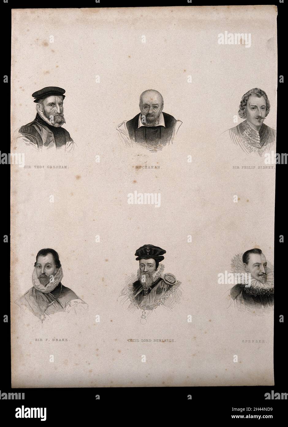 Six portraits of eminent sixteenth century men. Engraving Stock Photo ...