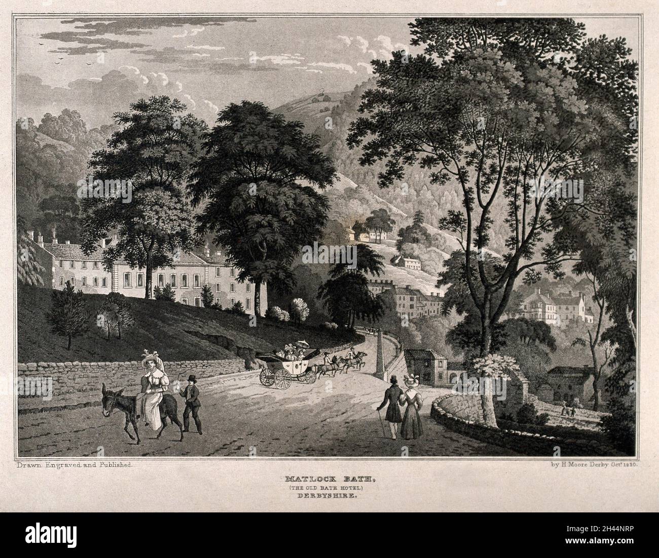 Matlock Bath, Derbyshire: the Old Bath Hotel. Aquatint by H. Moore ...