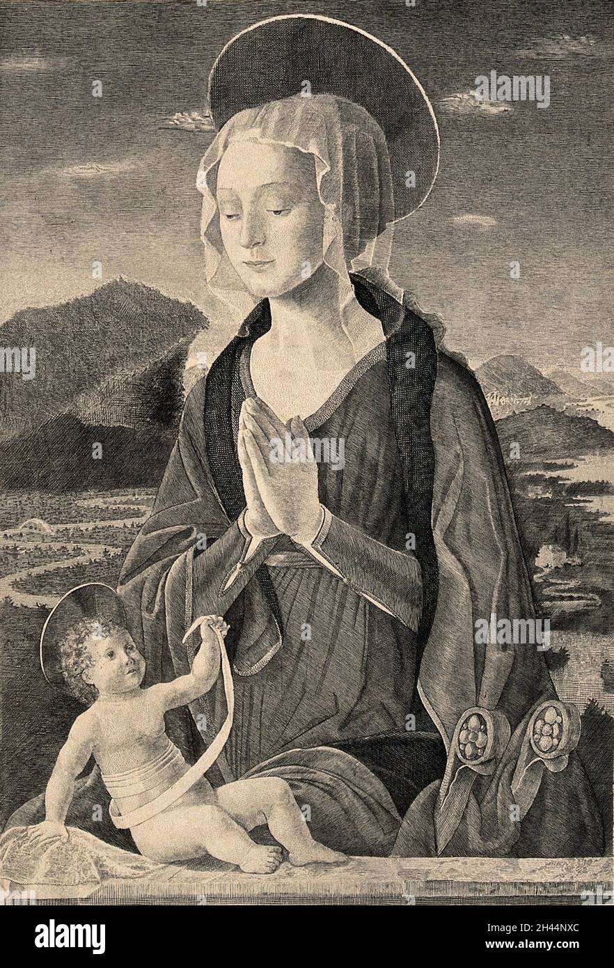 Saint Mary (the Blessed Virgin) with the Christ Child. Engraving by ...