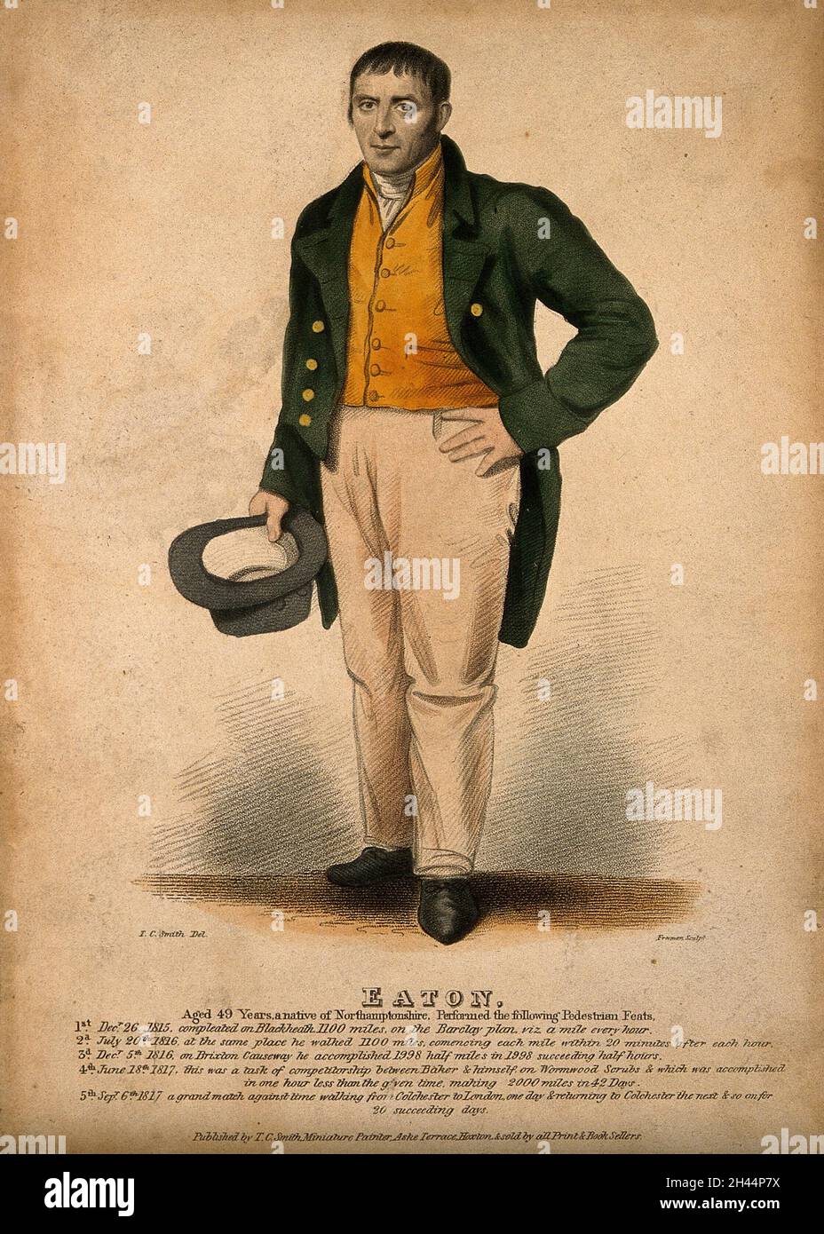 Josiah Eaton, a long distance walker. Coloured stipple engraving by S ...