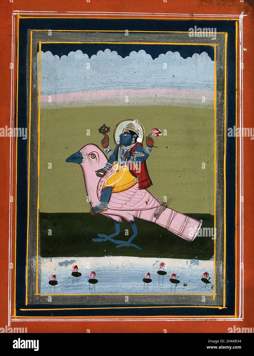 Vishnu on his transport, Garuda. Gouache drawing Stock Photo - Alamy