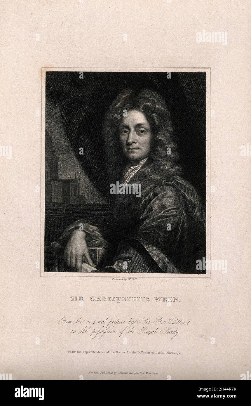 Sir Christopher Wren. Stipple engraving by W. Holl after Sir G. Kneller ...