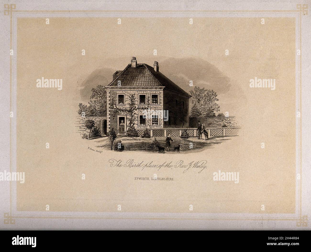 House in Epworth, Lincolnshire, where John Wesley was born. Etching by ...