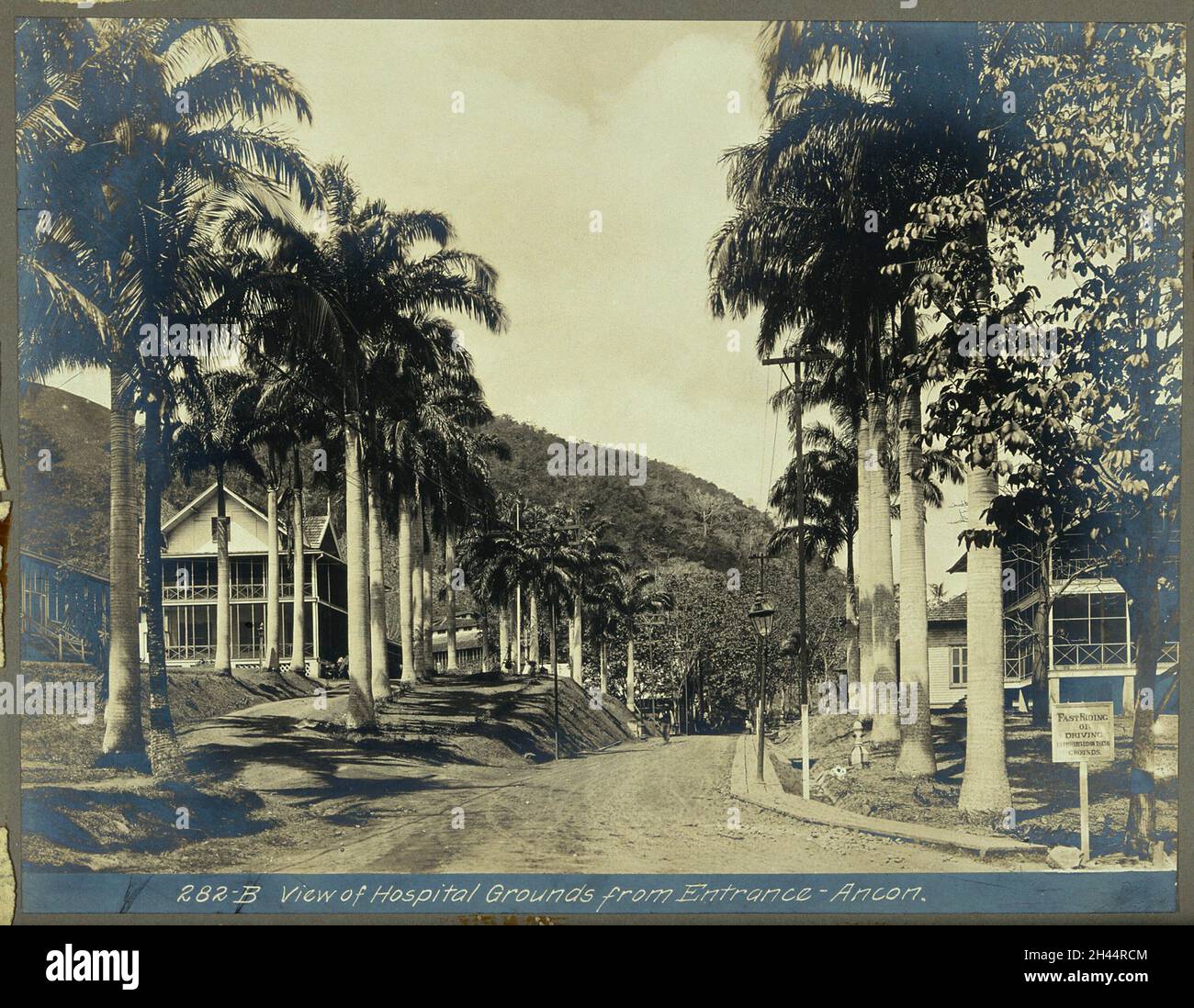 Ancon Hospital grounds, Panama: street with wooden buildings lined with ...