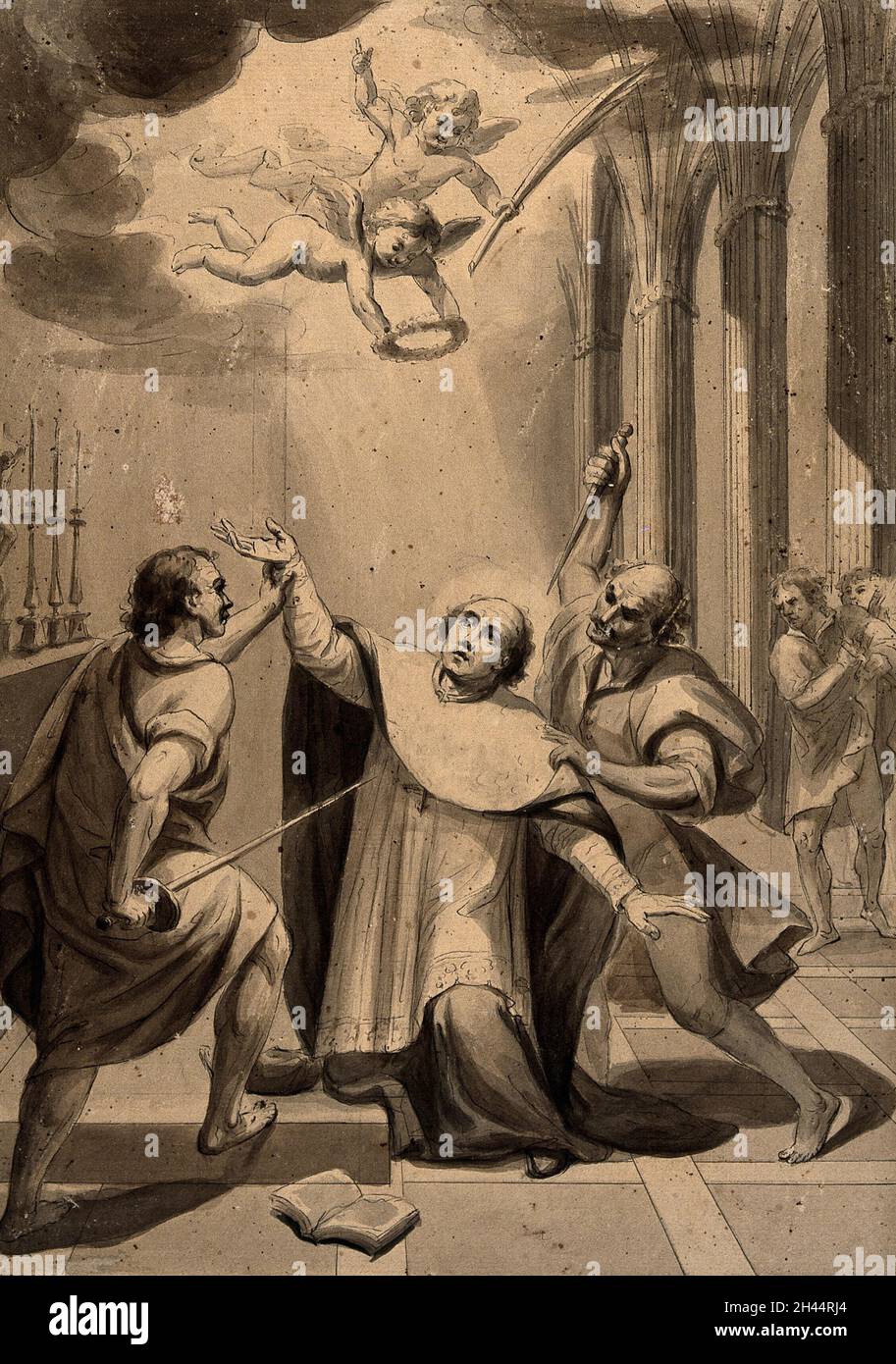 Martyrdom of Saint Thomas of Canterbury. Watercolour drawing Stock ...