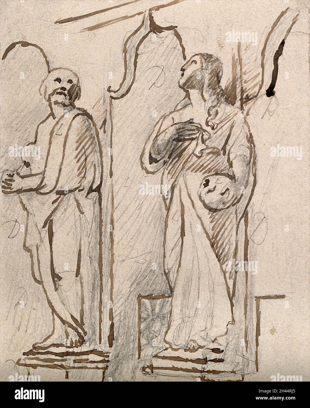 Statues of an apostle and Christ (?). Drawing, c. 1793 Stock Photo - Alamy