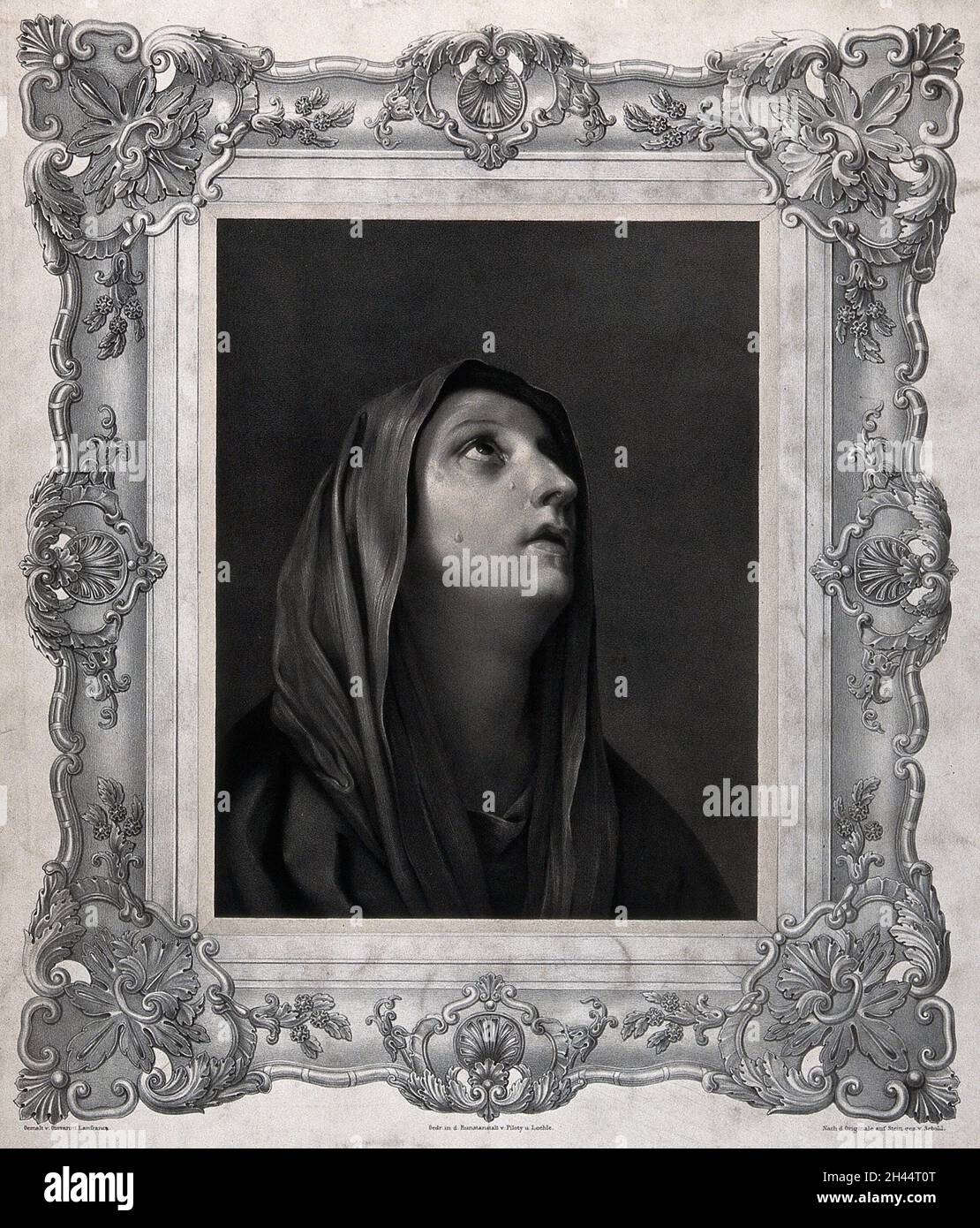 Saint Mary (the Blessed Virgin). Lithograph after G. Lanfranco Stock ...