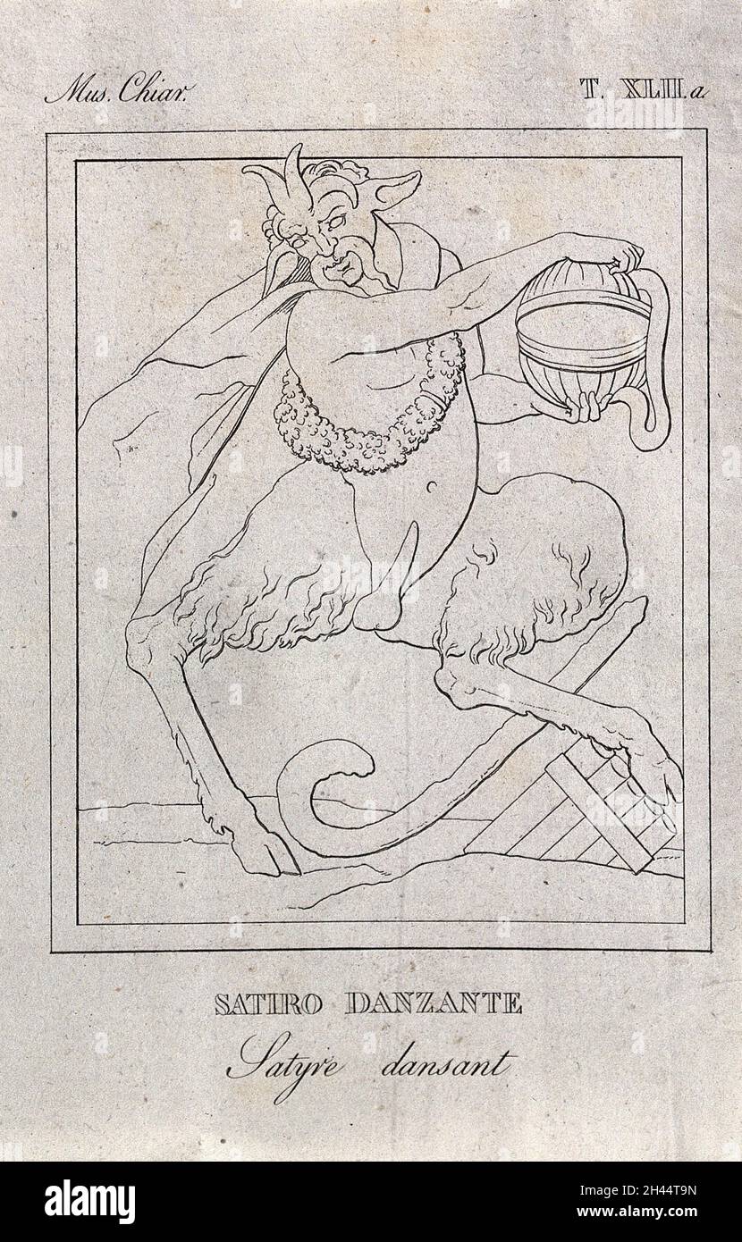 A dancing satyr, holding a casket. Engraving Stock Photo - Alamy