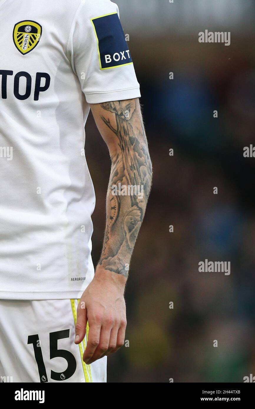 Tattoos on the arm of Stuart Dallas #15 of Leeds United Stock Photo - Alamy