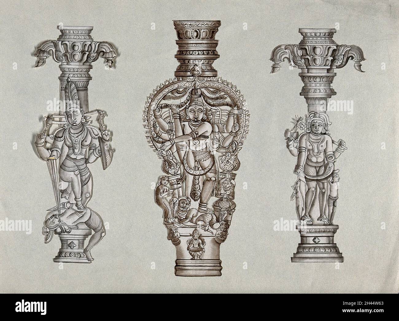 Three Indian gods and goddesses. Drawings by an Indian artist Stock ...