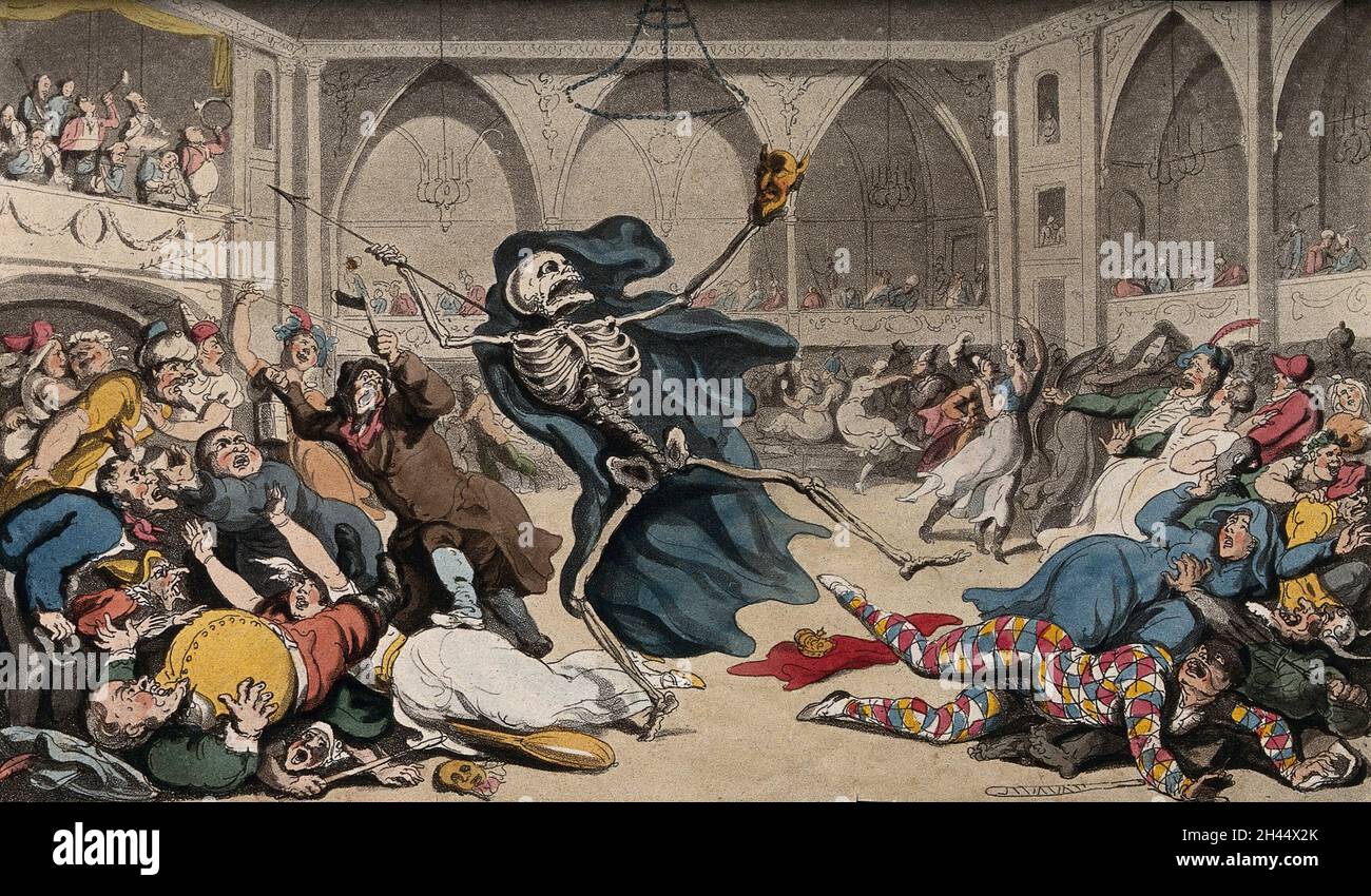 The dance of death: the masquerade. Coloured aquatint by T. Rowlandson ...