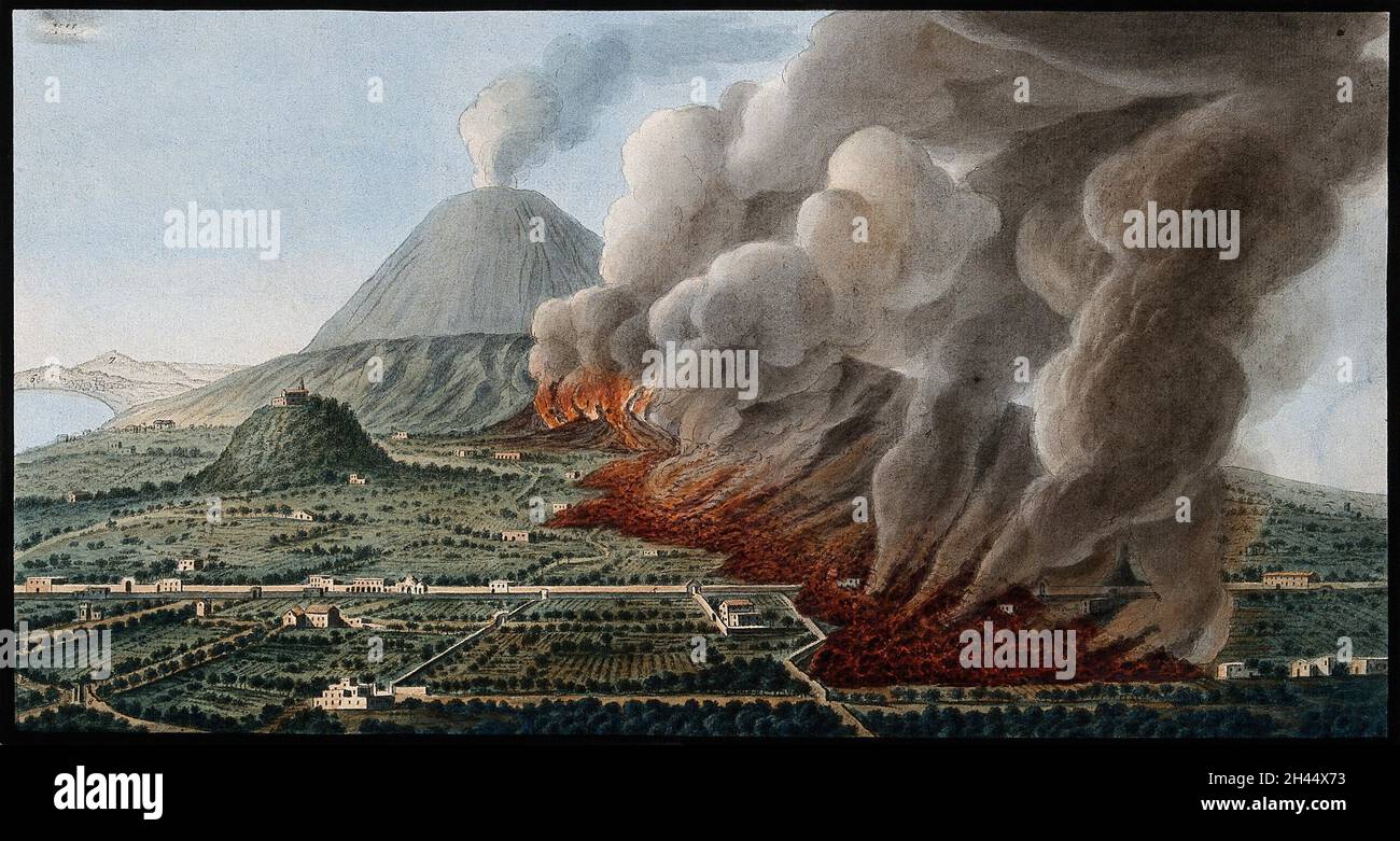 Mount Vesuvius: a volcanic eruption at the foot of the mountain, 1760 ...