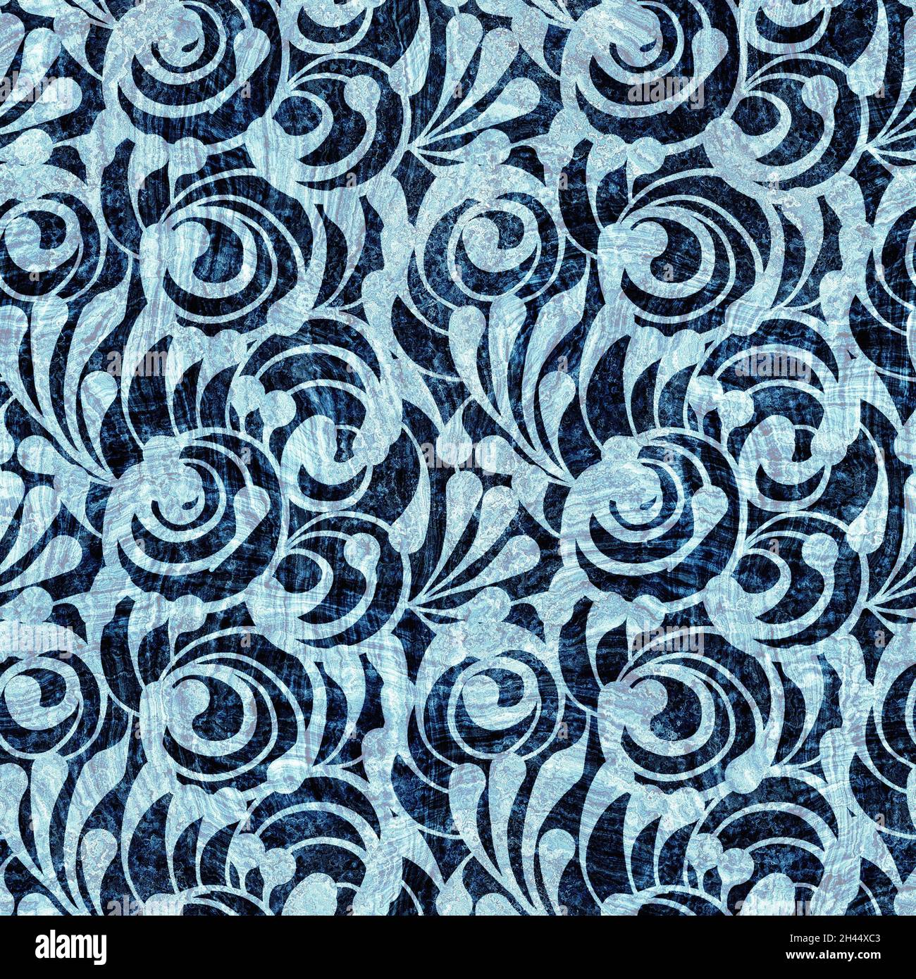 Seamless indigo block print texture on navy blue woven effect ...