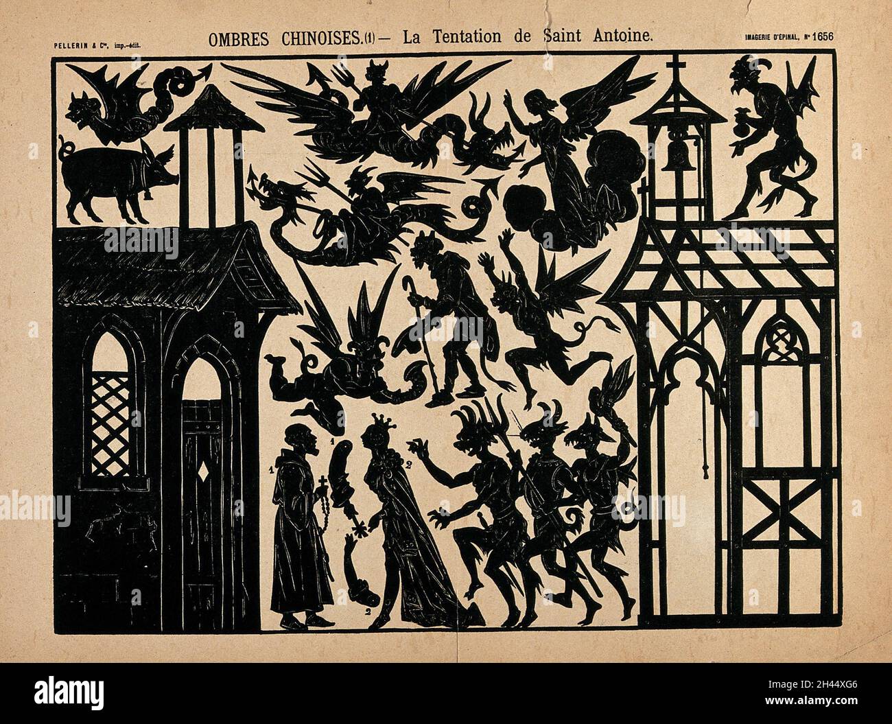 The temptation of St Antony. Lithograph silhouettes Stock Photo - Alamy