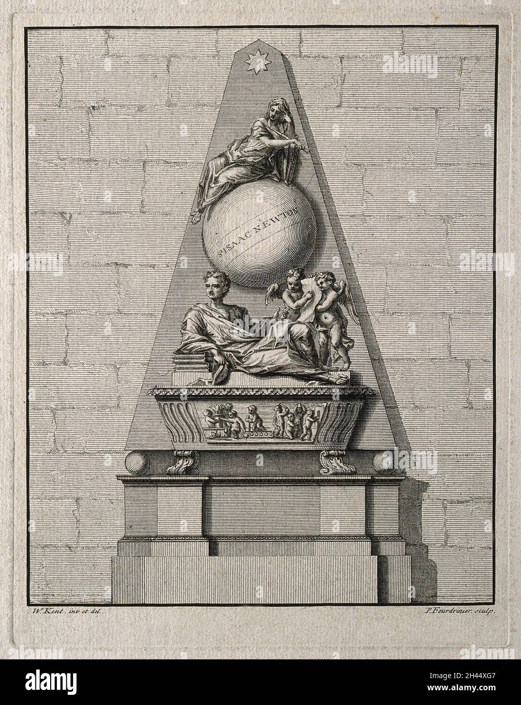 Sir Isaac Newton: monument. Line engraving by P. Fourdrinier after W ...
