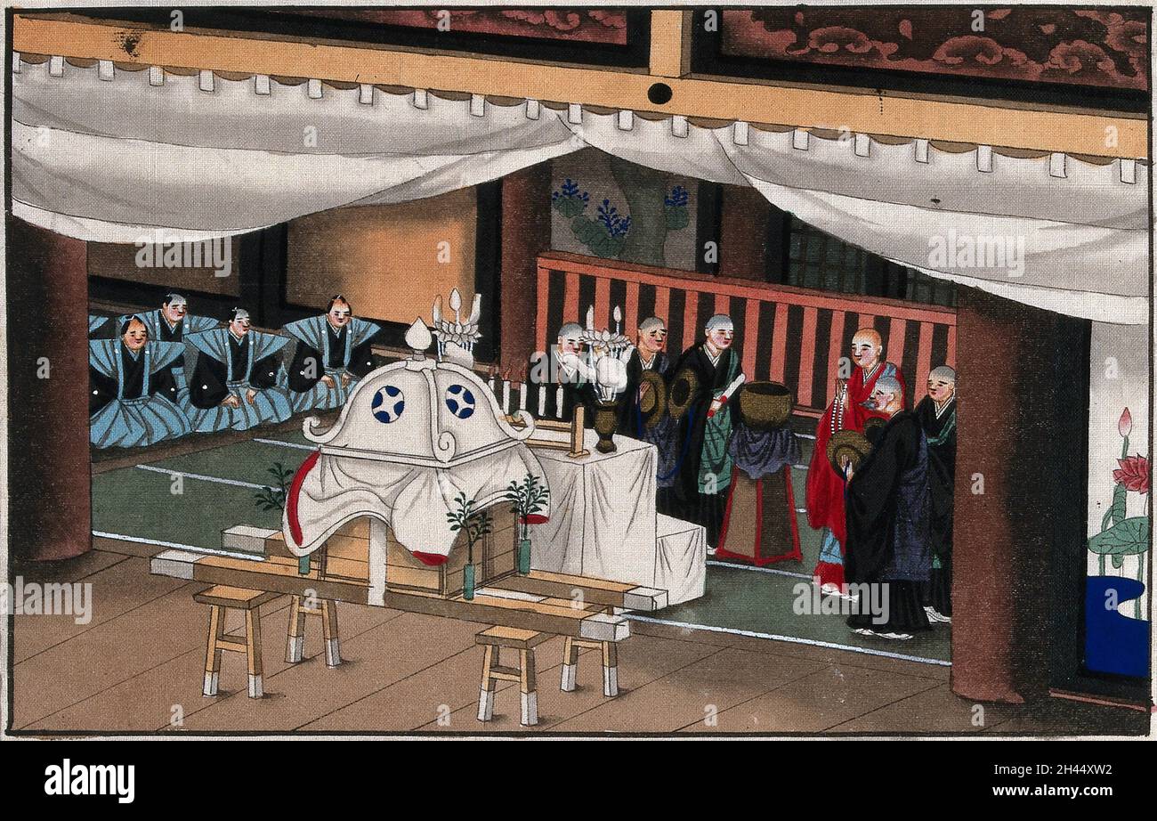 Japanese funeral customs: the coffin, enclosed in a palanquin lies in ...