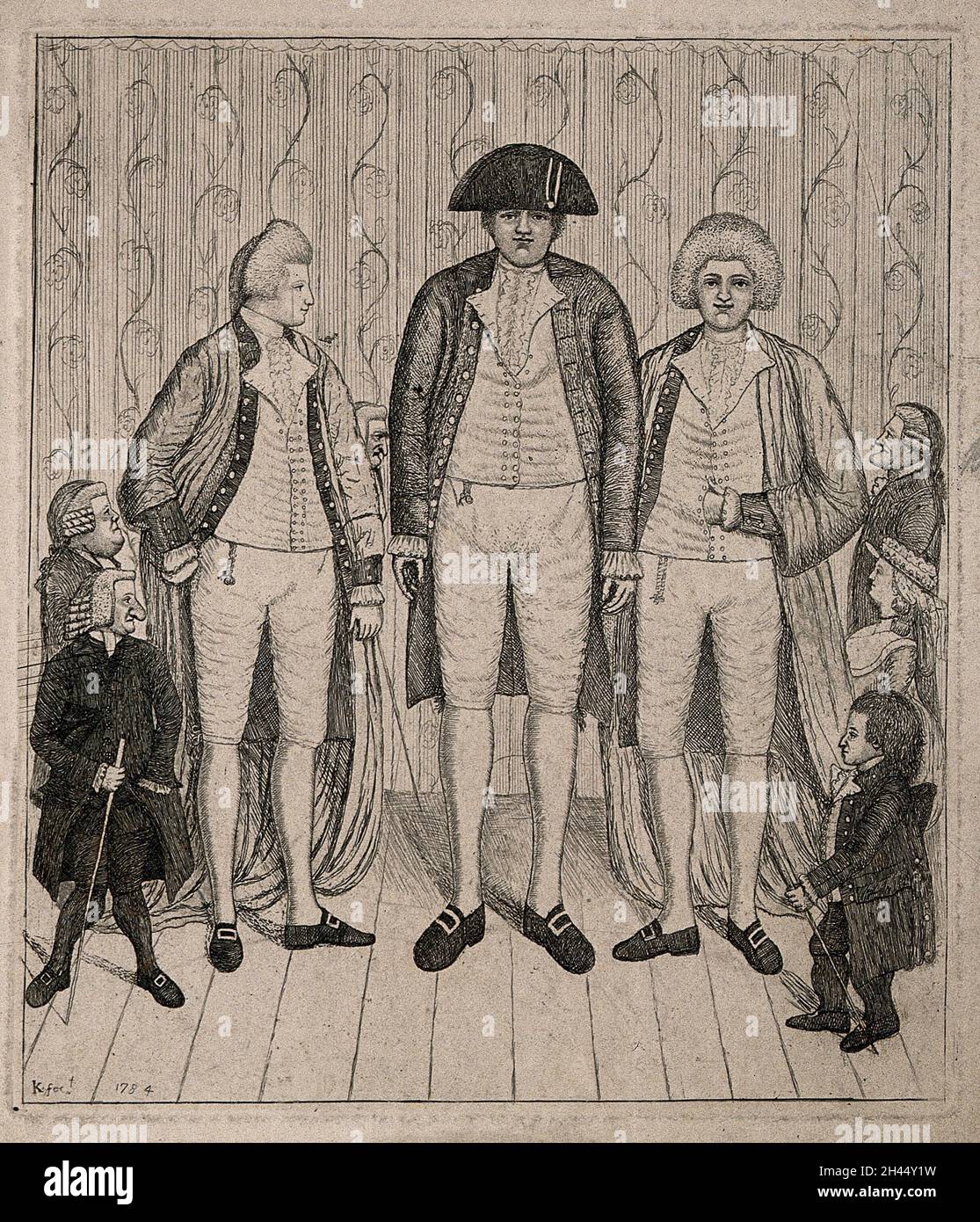 Three giants, the tallest identified as Charles Byrne and the others as ...