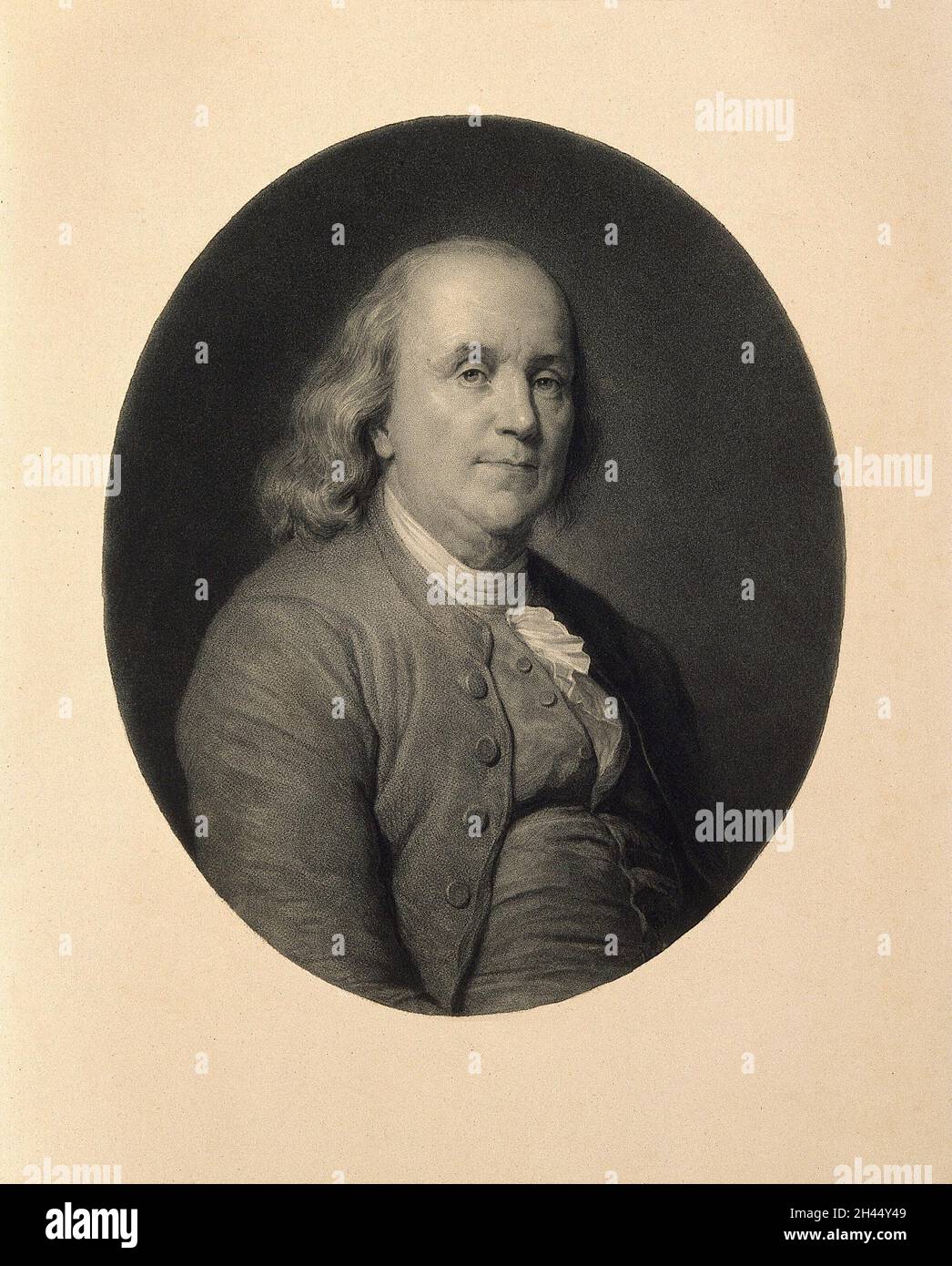 Benjamin Franklin. Lithograph (?) by E. Girardet after A. Scheffer ...