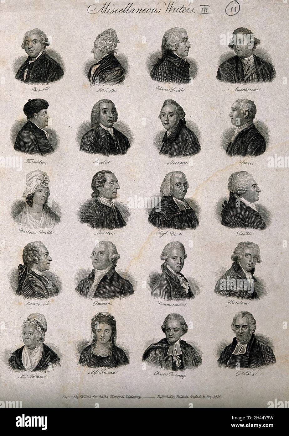 Writers: twenty portraits. Engraving by J.W. Cook, 1825 Stock Photo - Alamy