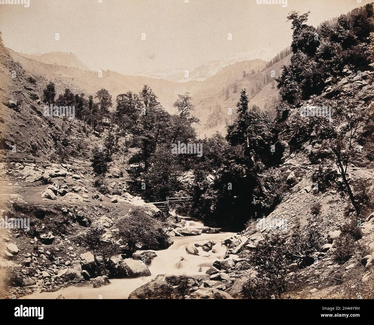 Kashmir: a river in a valley. Photograph by Samuel Bourne Stock Photo ...
