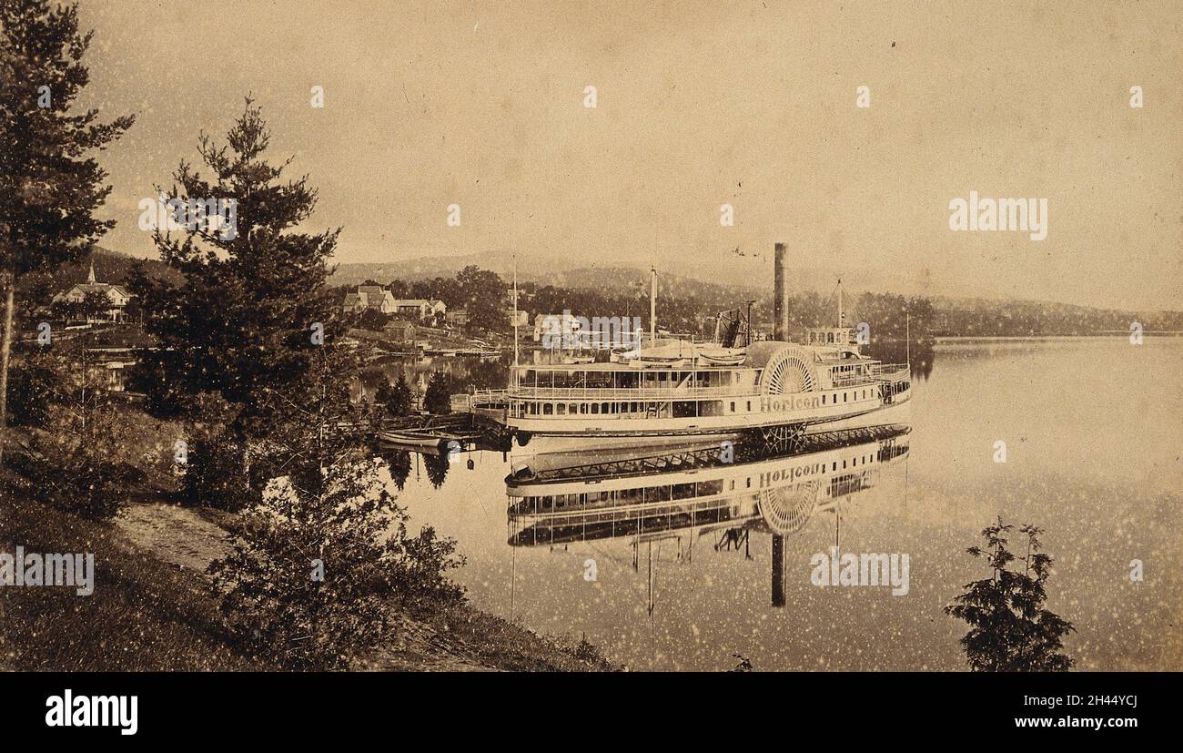 Lake George, New York: the Horicon steamboat showing a clear reflection ...