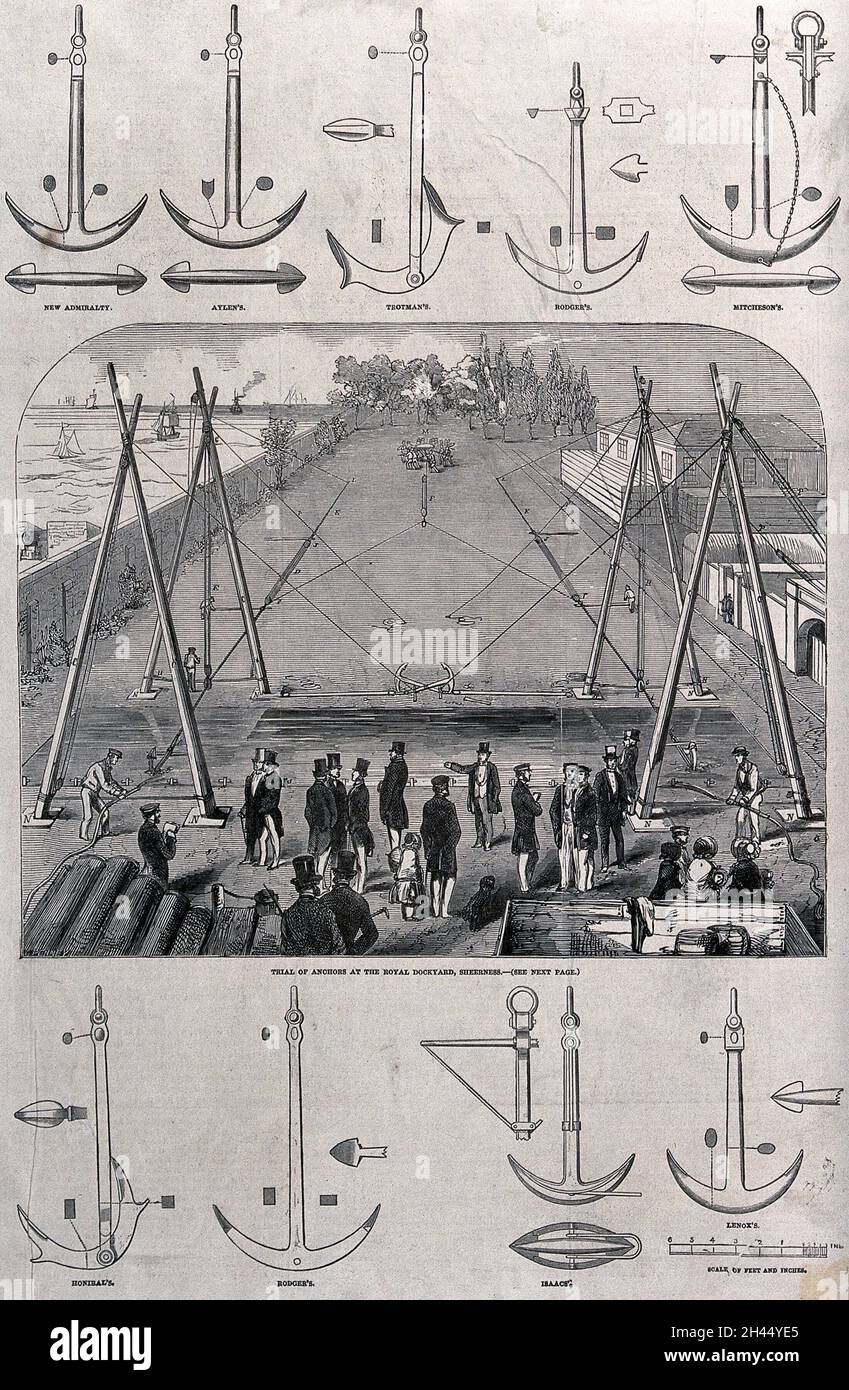 Different types of anchor. Wood engraving Stock Photo - Alamy