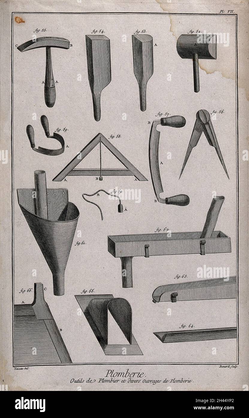 Utensils used in the processing of lead. Etching by Bénard after ...