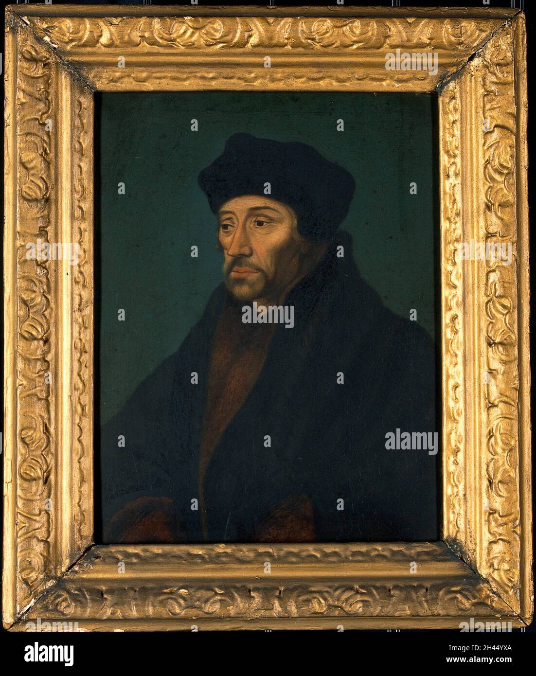 Desiderius Erasmus. Oil painting after H. Holbein Stock Photo - Alamy