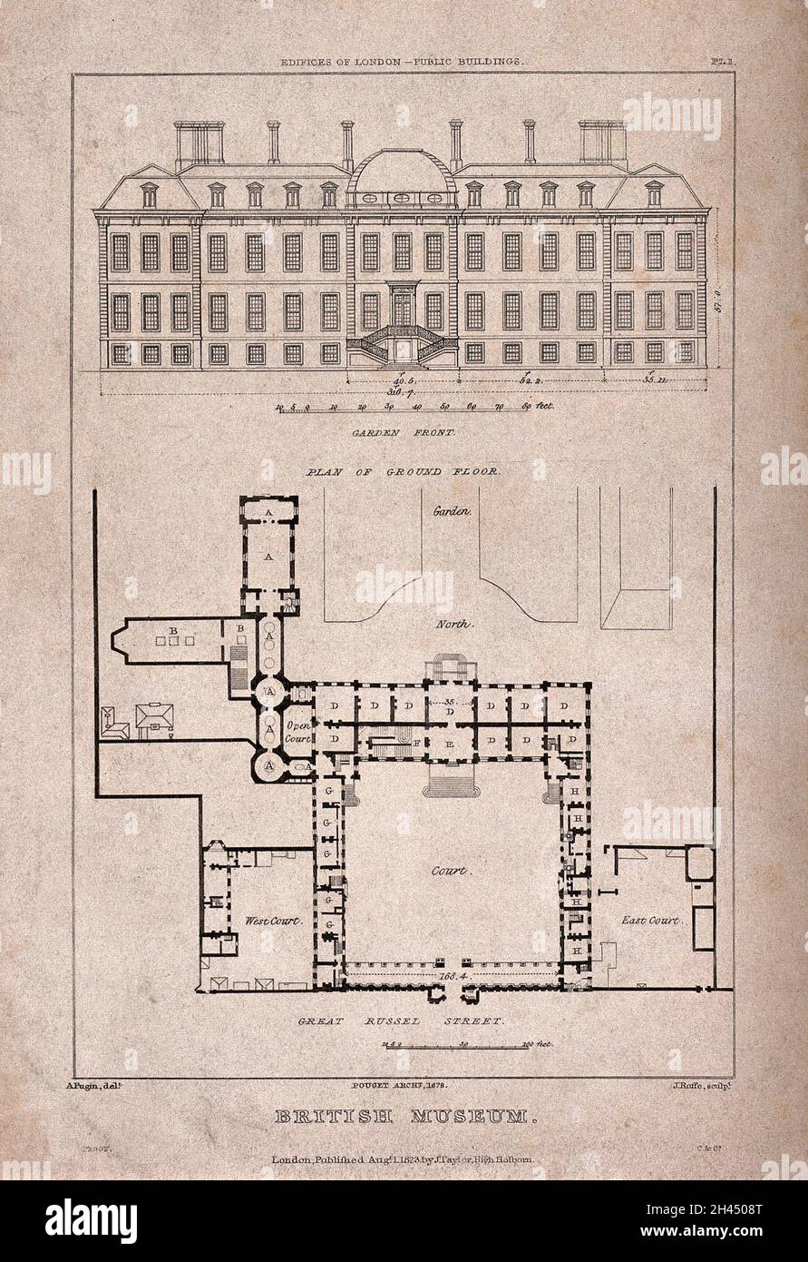 The British Museum at Montague House: a layout plan, and elevation of ...
