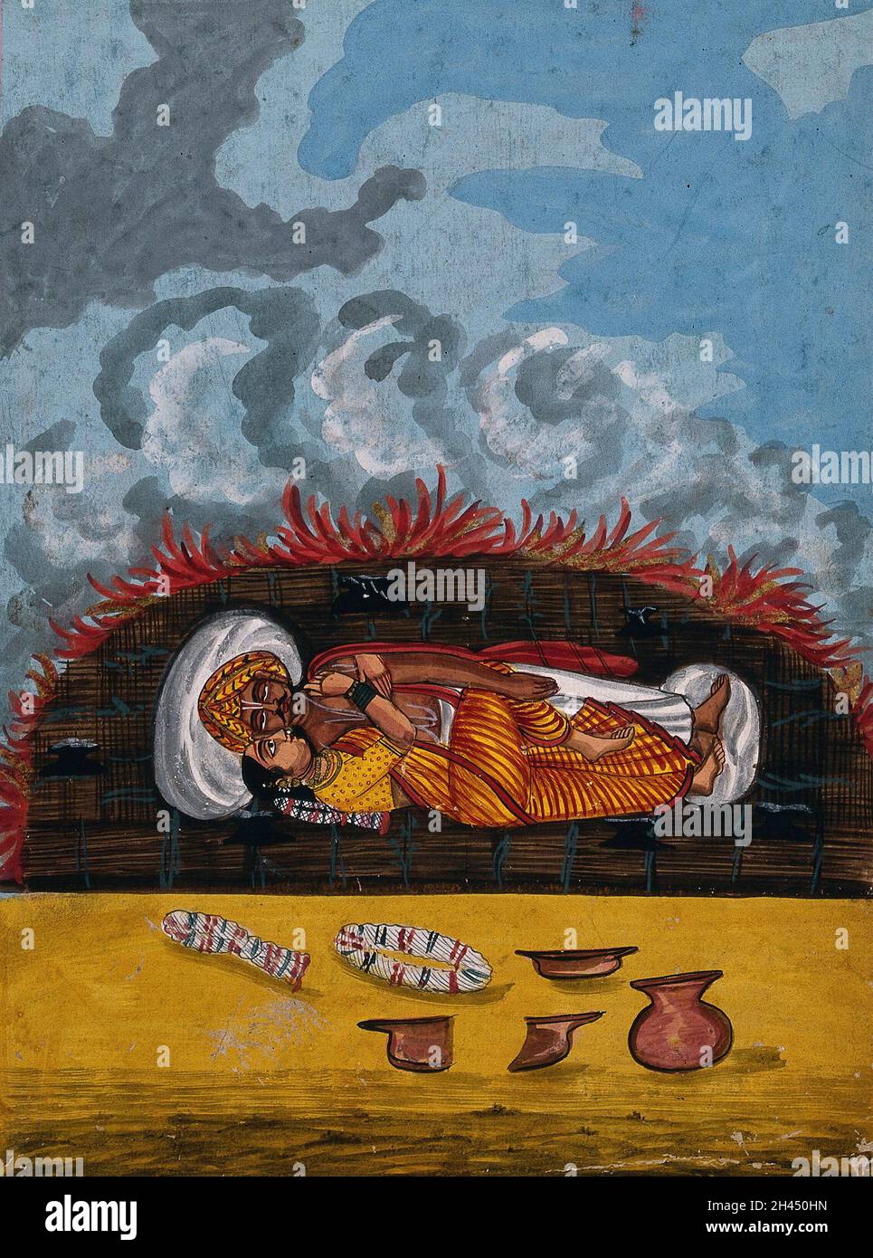 Suttee. Gouache painting by a painter of Thanjavur (Tanjore), ca. 1800 ...