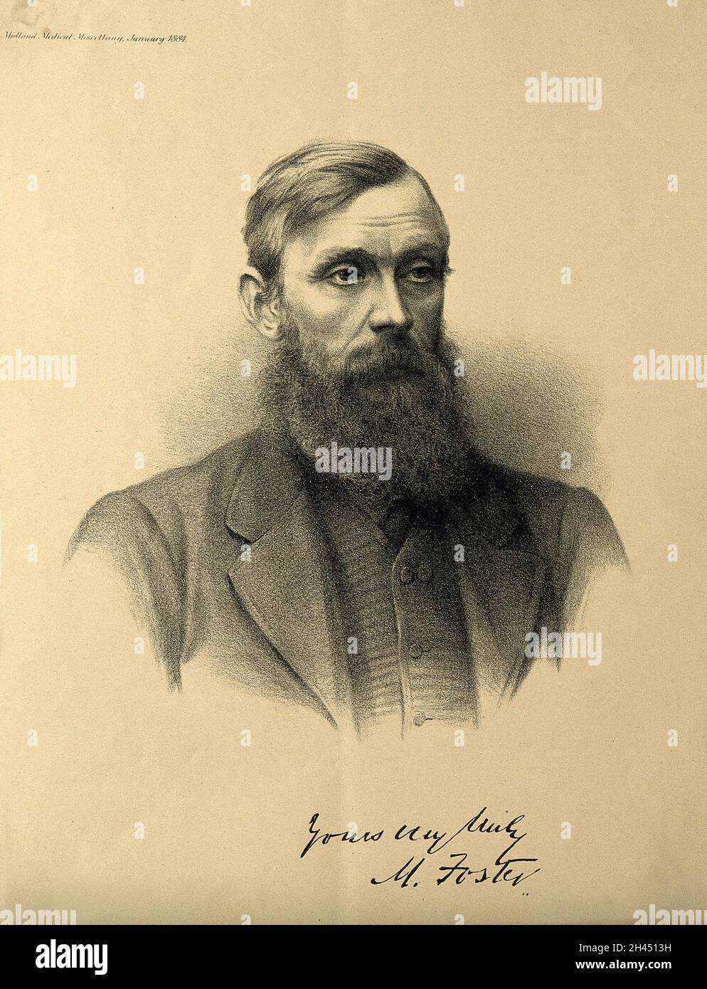 Sir Michael Foster. Lithograph, 1884 Stock Photo - Alamy