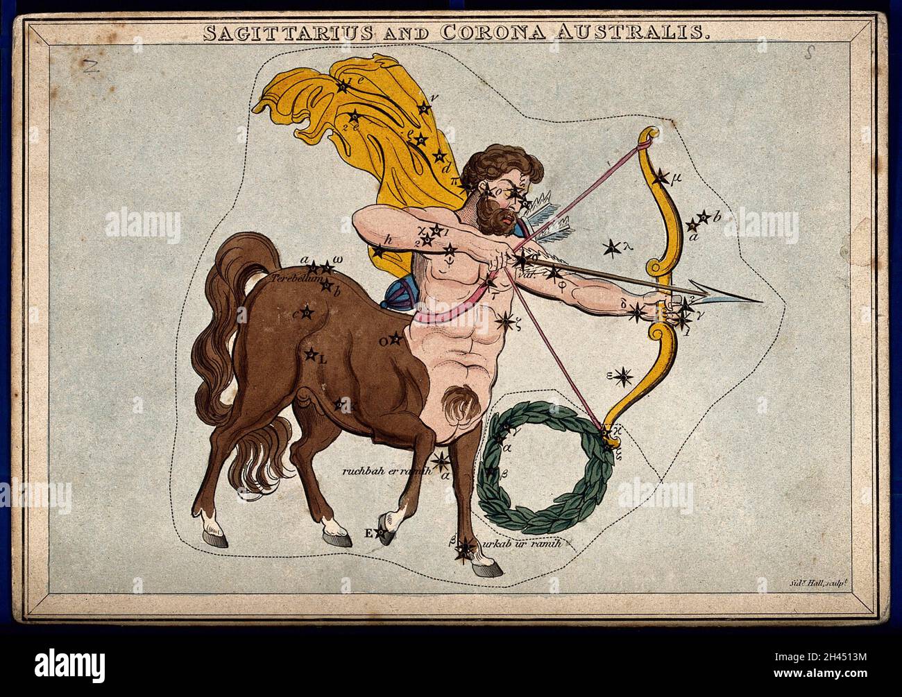 Astrology: signs of the zodiac, Sagittarius. Coloured engraving by S ...