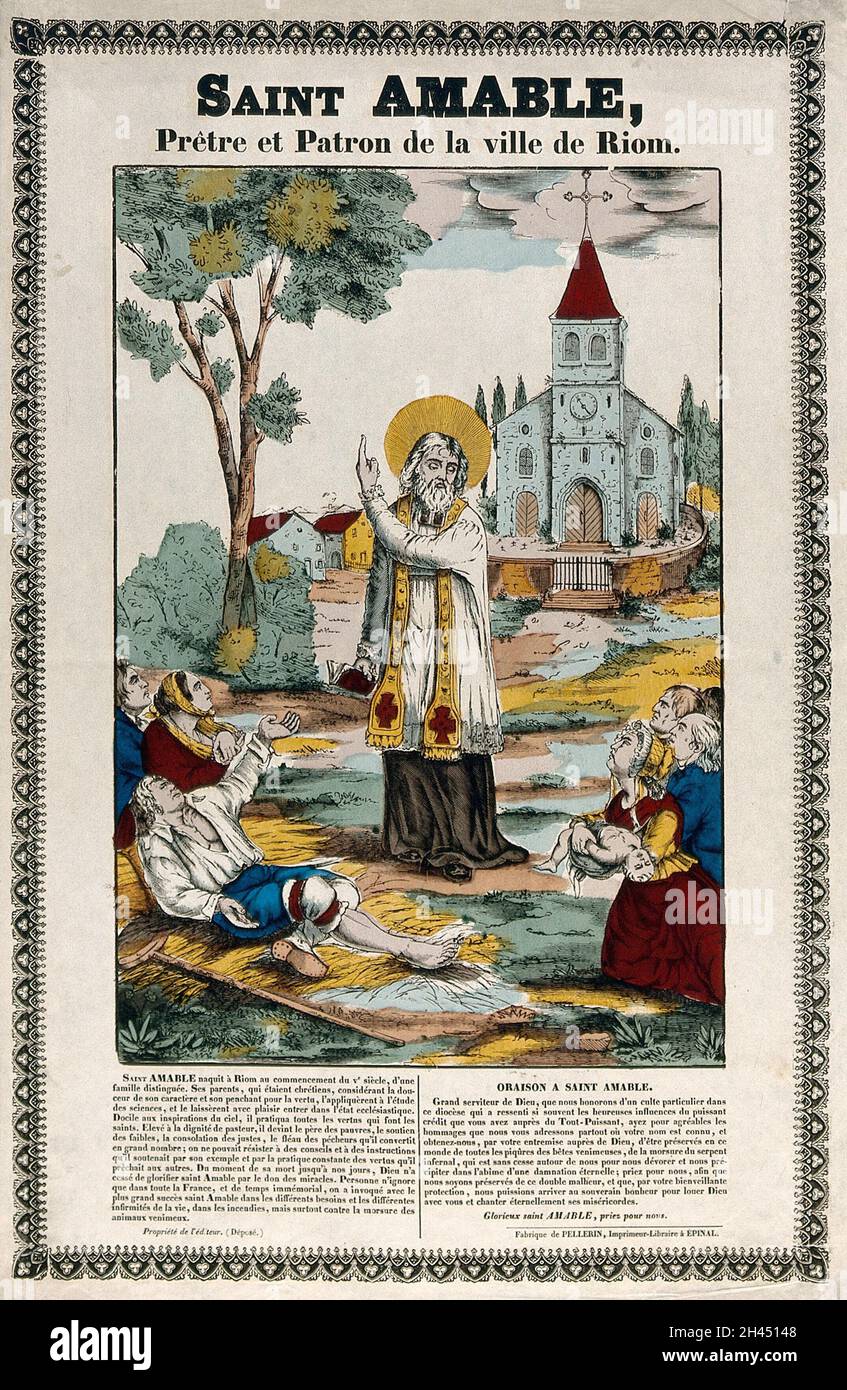 Saint Amable of Riom. Coloured line block Stock Photo - Alamy