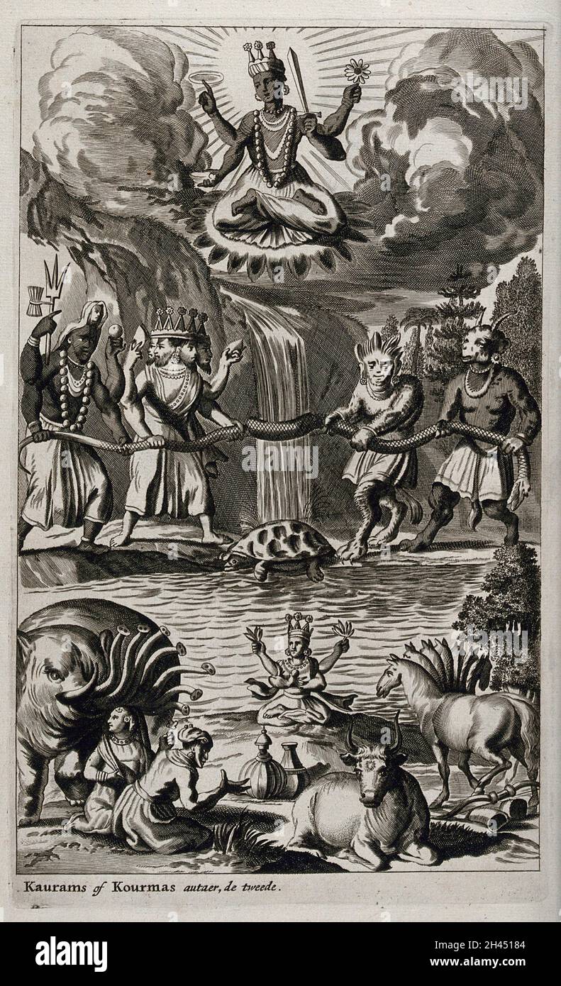 Vishnu in his incarnation as Kurma the turtle. Engraving, 1672 Stock ...
