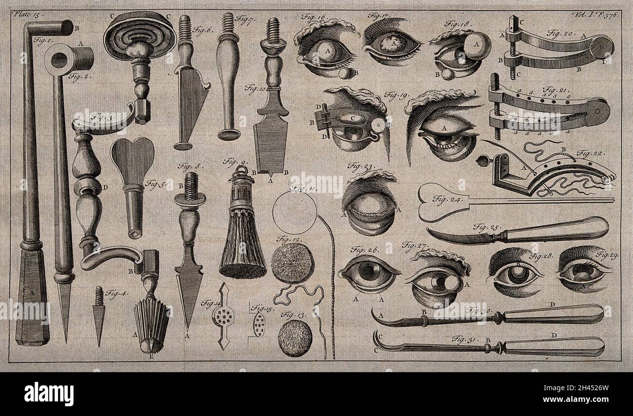 Surgical instruments. Engraving with etching Stock Photo - Alamy