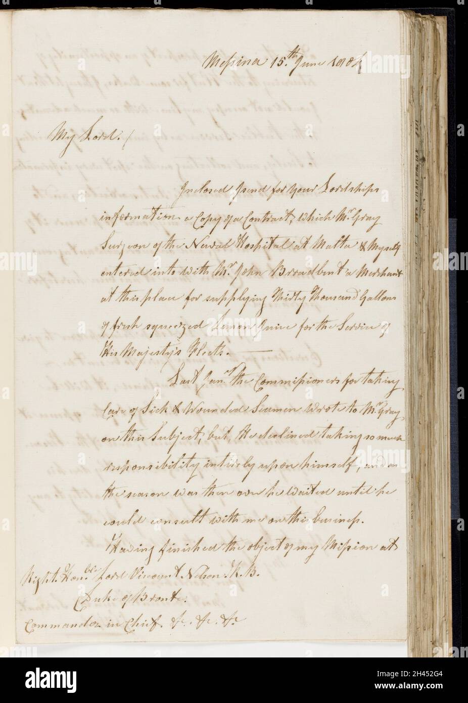 Letter to Duke of Bronte regarding squeezed lemon juice Stock Photo - Alamy