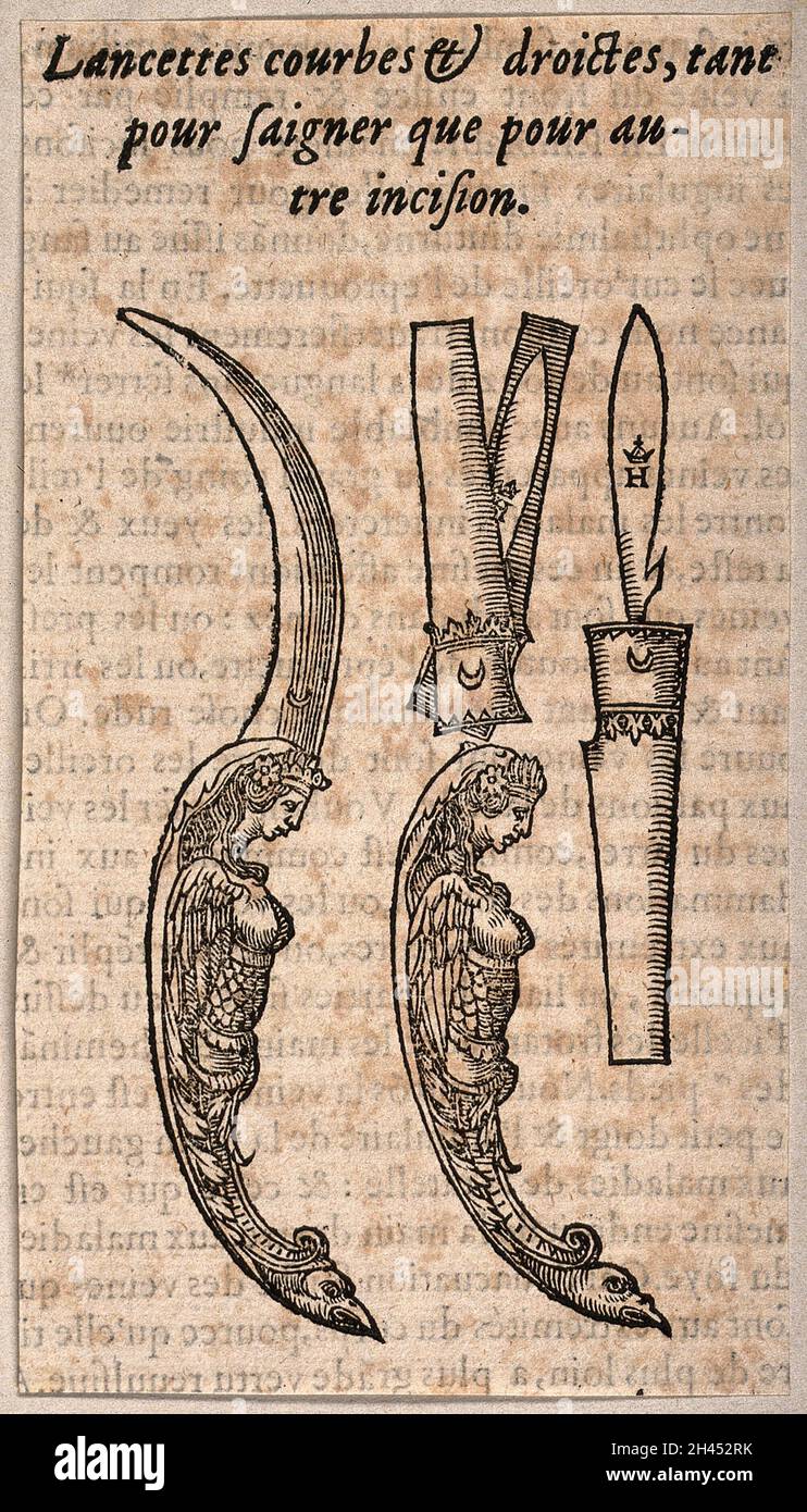 Three lancets for use in incision and bleeding procedures: two lancets ...