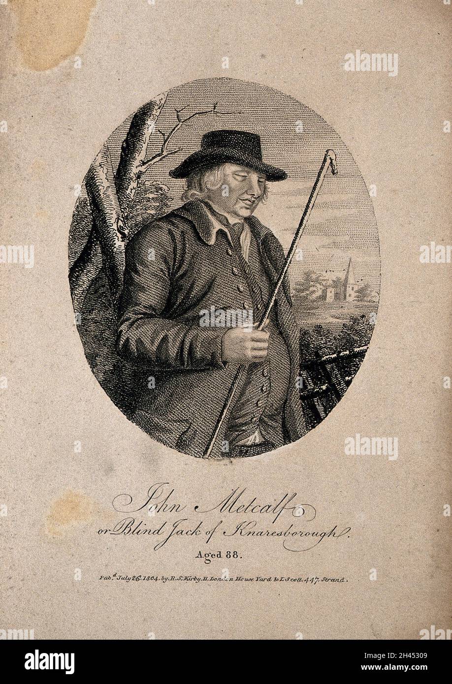 John Metcalf, a remarkable blind man, aged 88. Stipple engraving, 1864 ...