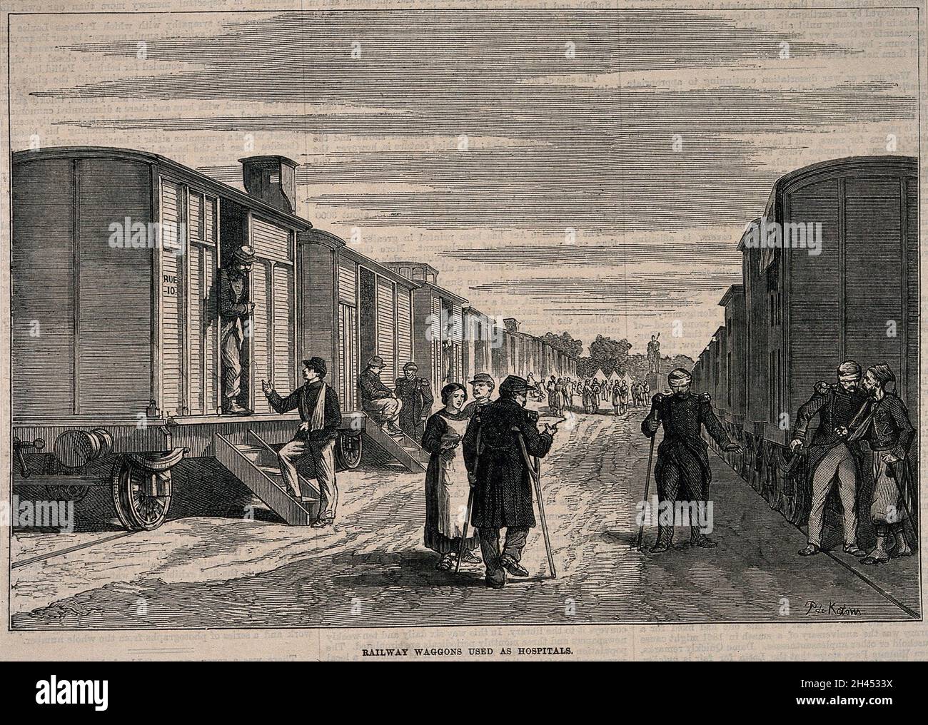 Franco-Prussian War: the use of railway carriages as hospitals. Wood ...